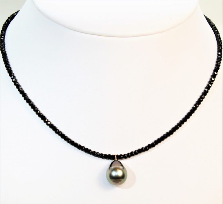 Collier perle noire de Tahiti et pierres naturelles – AG925 | Mercuri ...